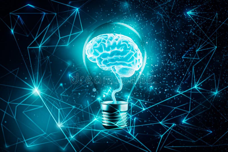 Glowing Brain in a Light Bulb. Futuristic Plexus Lines Network ... Glowing Brain in a Light Bulb. Futuristic Plexus Lines Network ...