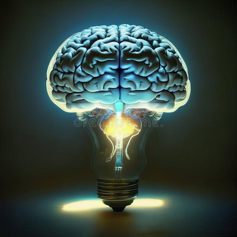 Glowing Brain Light Bulb. a Visualized Image of a Creative Idea Stock ...