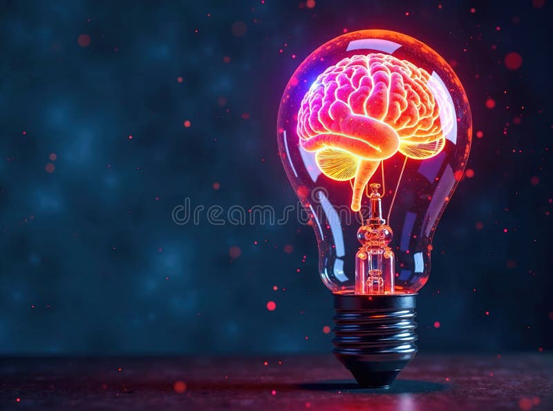 A Glowing Brain and Lightbulb Abstract Visual Art Inspired by ...