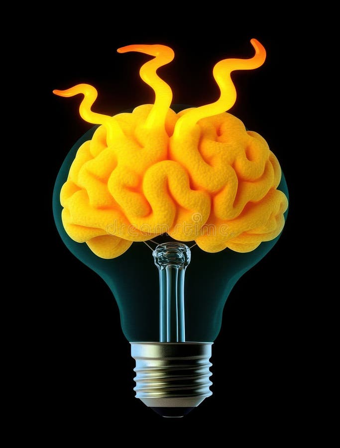 Glowing Brain Illustration with Electric Pulses Stock Image - Image of ...