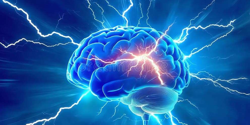 Glowing Brain with Lightning Bolts, AI Generated Stock Illustration ...