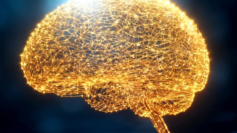 Glowing Brain Made of Golden Circuits Symbolizes Intelligence ...