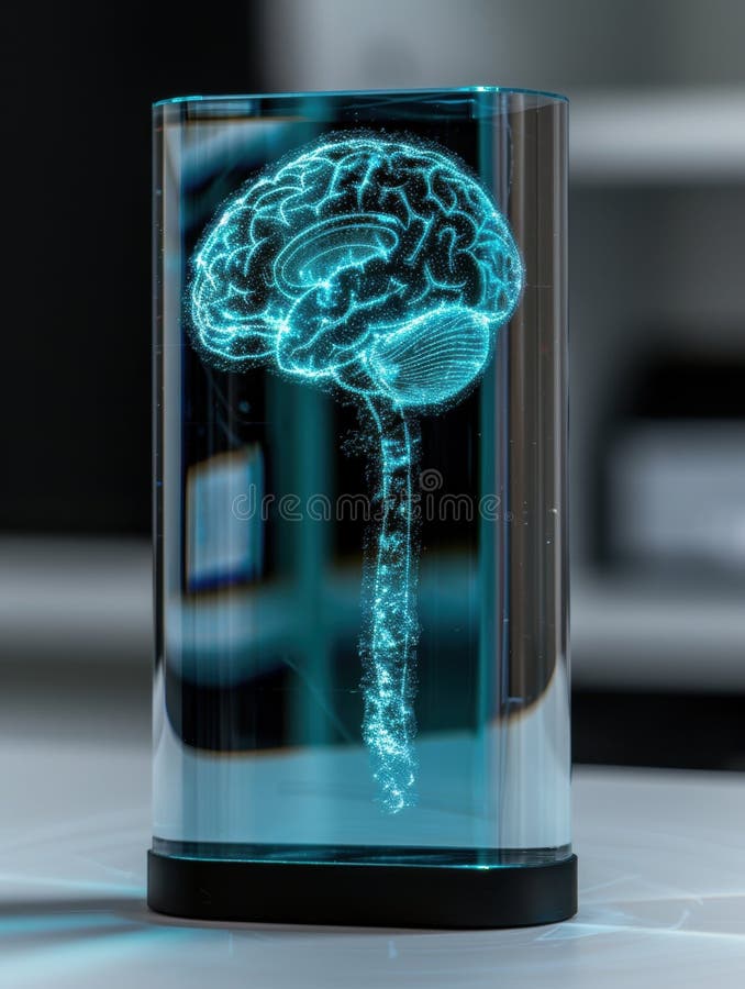 Glowing Brain Model in Glass Container Stock Illustration ...