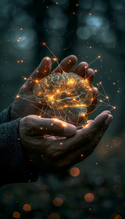 Illuminated Brain in Hands with Glowing Network Connections ...