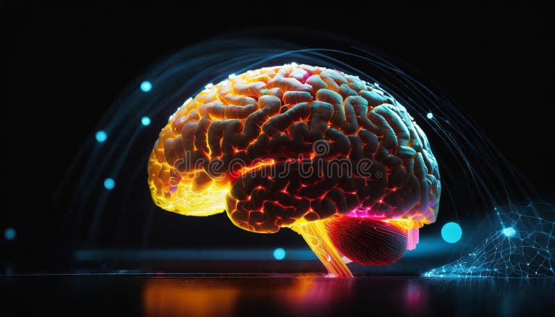 Glowing Brain with Neural Connections and Data Stream Stock ...