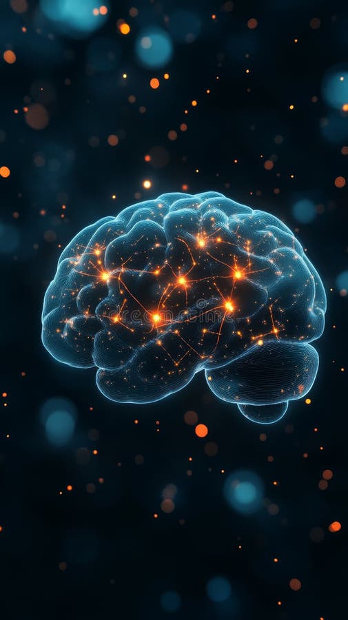 Glowing Brain with Neural Connections and Sparkling Background Stock ...