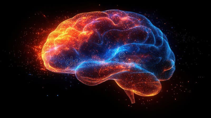 Glowing Brain with Neural Network, AI, and Mind Stock Illustration ...