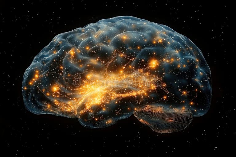 Glowing Brain with Neural Pathways, Visualizing Brain Activity for Science, Neuroscience, and ...