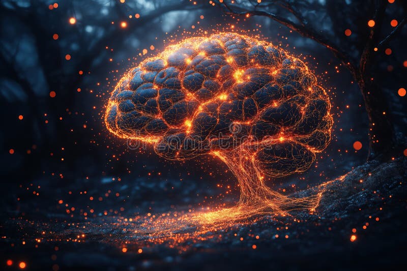 Artificial Intelligence Visualization of a Glowing Brain in an ...