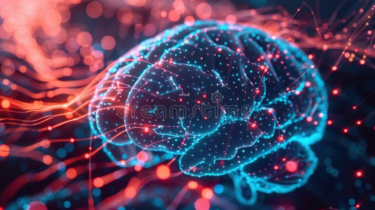 Glowing Brain Processing Big Data with Futuristic Connections Stock ...