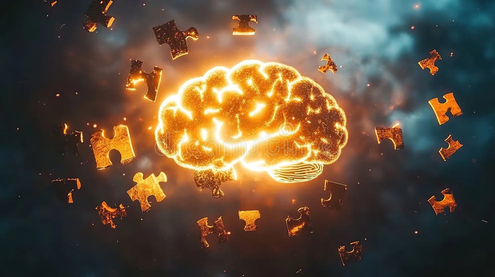 Glowing Brain, Puzzle Pieces, Dark Space, Problem Solving, Concept Art ...