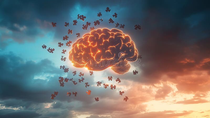 Glowing Brain Puzzle Pieces Sunset Sky Concept Stock Photo - Image of ...