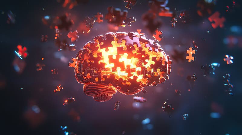 Glowing Brain Puzzle Solving, Dark Background, Abstract Concept Stock ...