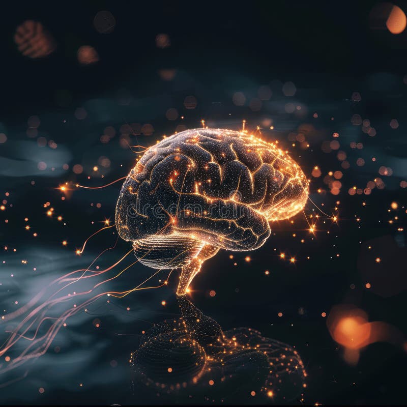 Glowing Brain with Sparks and Lights Stock Illustration - Illustration ...