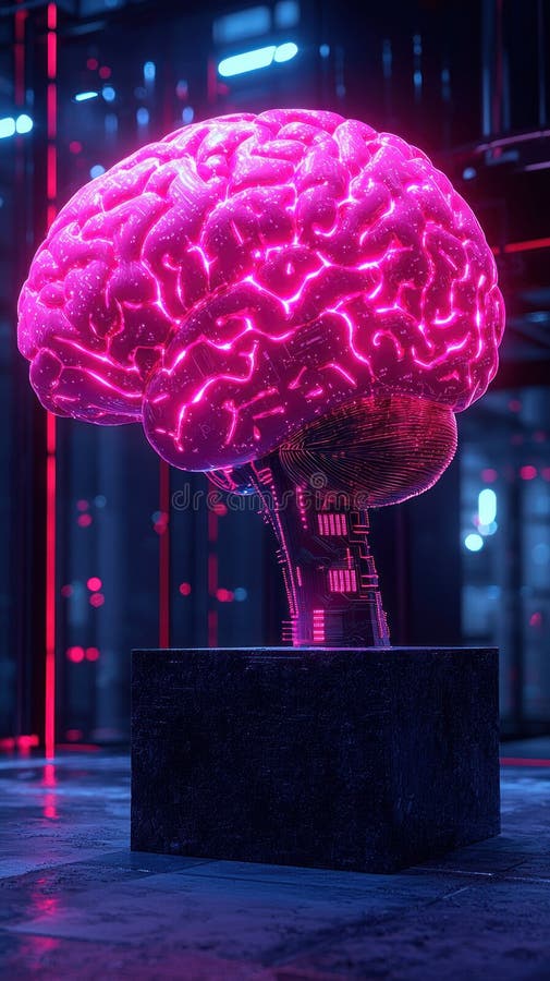 Title: Glowing Pink Brain on Pedestal, Futuristic Art Stock ...