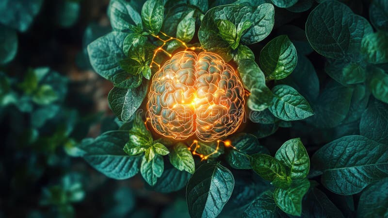 Glowing Brain Surrounded by Halo of Bacopa Leaves with Stronger Neural ...