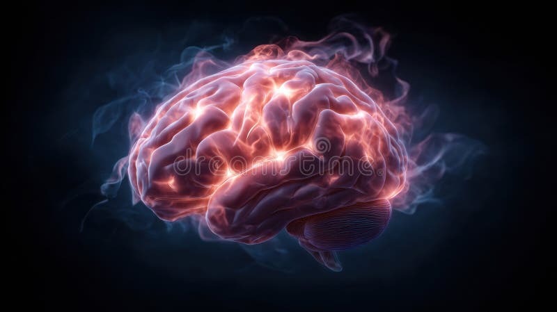 Overheated Brain Symbol Glowing with Soft Gradients in a Dark ...
