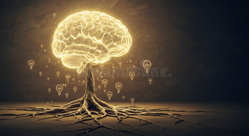 Glowing Brain Tree: a Symbol of Knowledge Growth and Illumination Stock ...