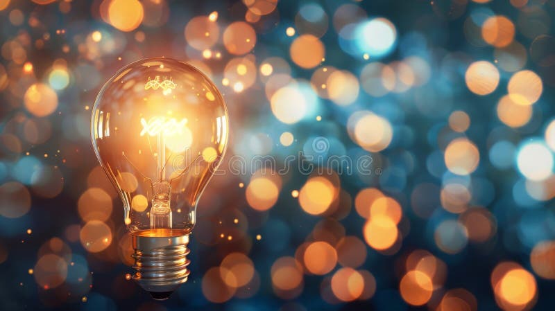 Glowing Bright Idea Amidst Bokeh Light Sea Stock Illustration ...