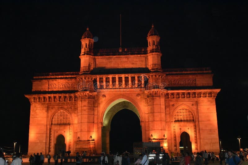 Glowing Brown Light on Gateway of India in Mumbai Stock Image - Image ...