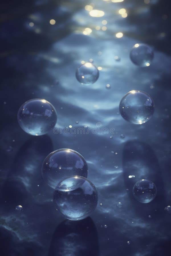 Glowing Bubbles Float on a Tranquil Blue Surface, Tranquil, Water Stock ...