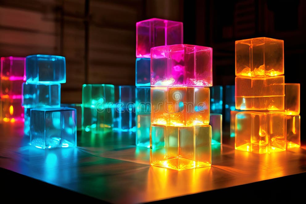 Glowing Building Blocks Stacked Blocks Edge Lighting Creating a Stock Illustration ...
