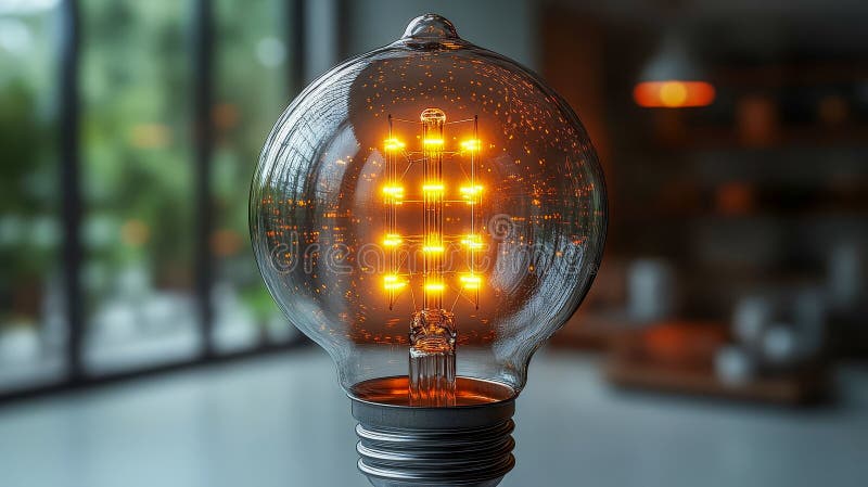 The Glowing Bulb Stands on a Surface in the Room and Illuminates the ...