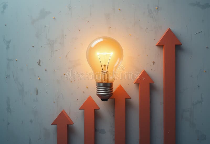 Glowing Bulb and Upward Movement Arrows. Stock Photo - Image of growth ...