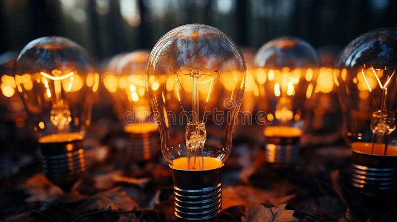 Glowing bulbs in the dark stock illustration. Illustration of marketing ...