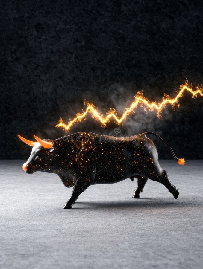 Glowing Bull Statue with Lightning Stock Illustration - Illustration of ...