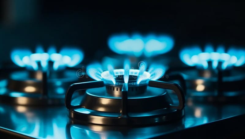 Glowing Burner on Stainless Steel Stove Top Generated by AI Stock ...