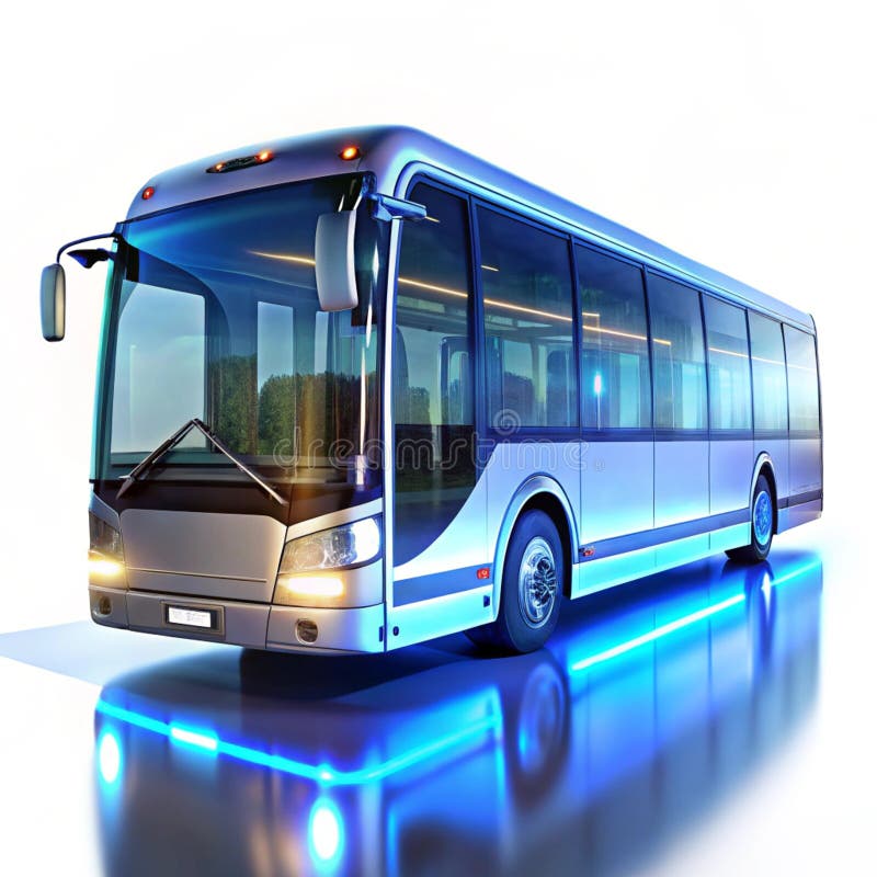 Glowing Bus with Animated Windows and Passenger Reflections Stock ...