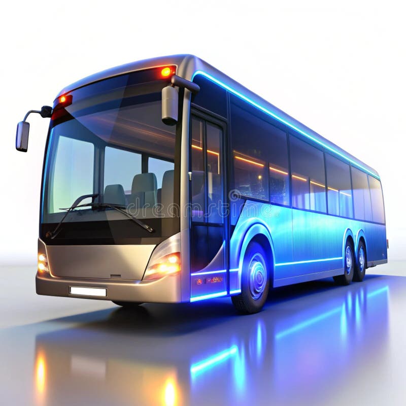 Glowing Bus with Animated Windows and Passenger Reflections Stock ...