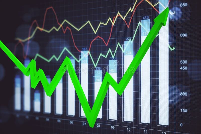 Glowing Business Charts with Green Arrow Stock Illustration ...