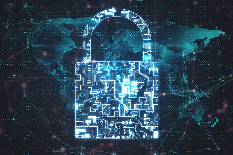 Glowing Business Interface with Digital Lock Stock Illustration ...
