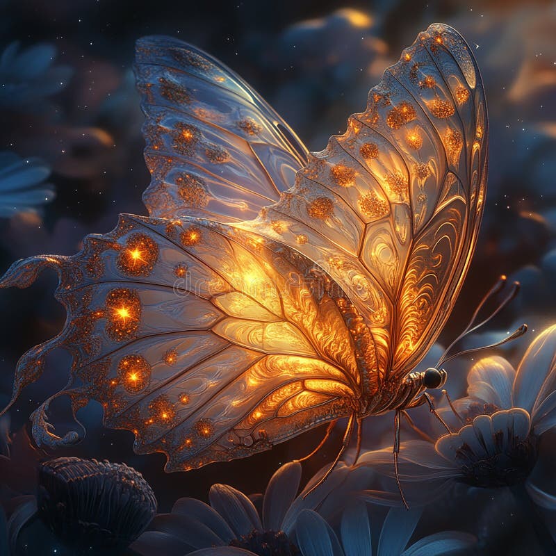 Glowing Butterfly in Dreamy Floral Background Stock Illustration ...