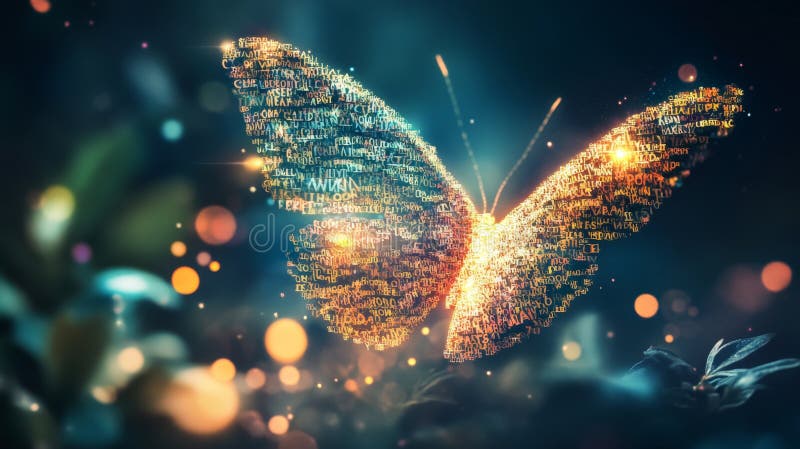 Glowing Butterfly Made of Words Representing Inspirational Ideas Stock ...