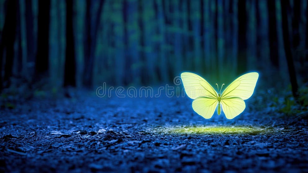 Glowing Butterfly Path Forest Night Hope Magic Stock Photo - Image of ...