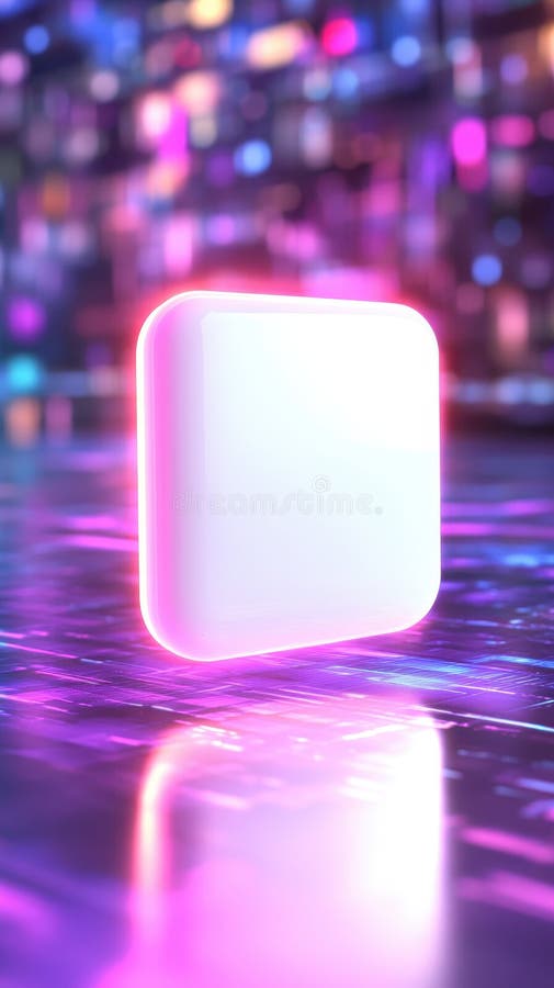 Glowing Button in Soft Light, Floating Above Reflective Surface Stock ...