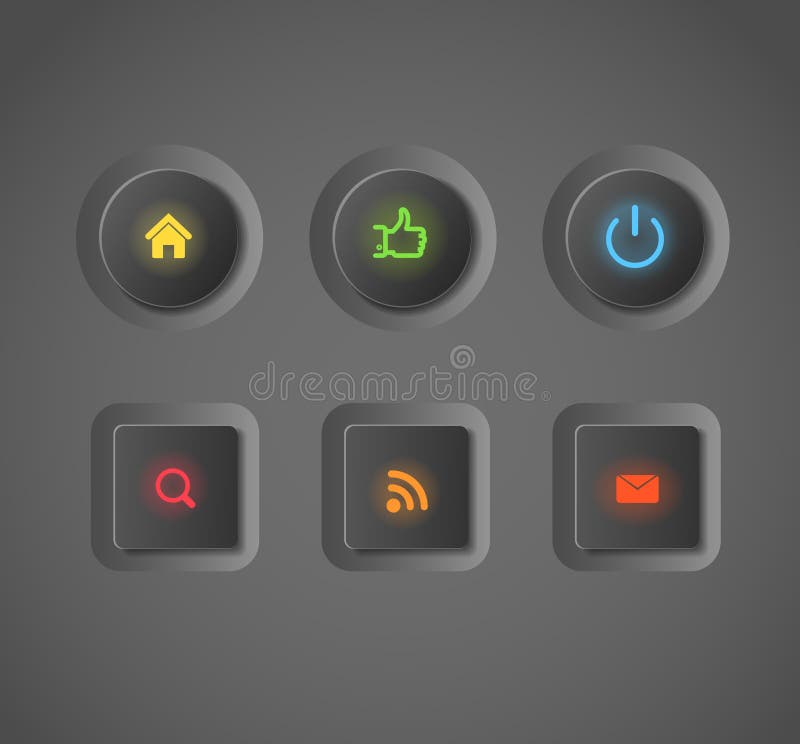 Glowing interface buttons stock vector. Illustration of glow - 24631269