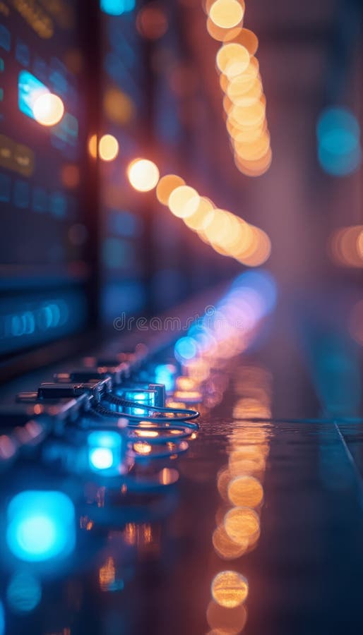 Glowing Cables in Tech System Close-up Stock Photo - Image of data ...