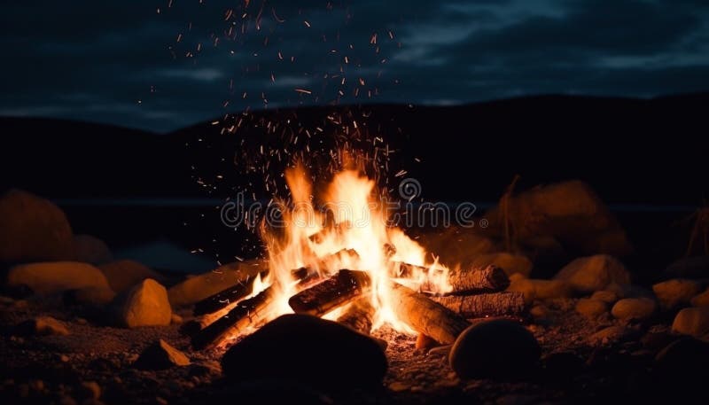 Glowing Campfire Burning Bright in the Dark Summer Night Generated by ...