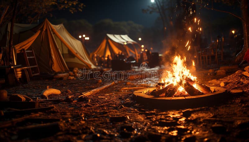 Glowing Campfire Ignites Adventure in the Dark Night Generated by AI ...