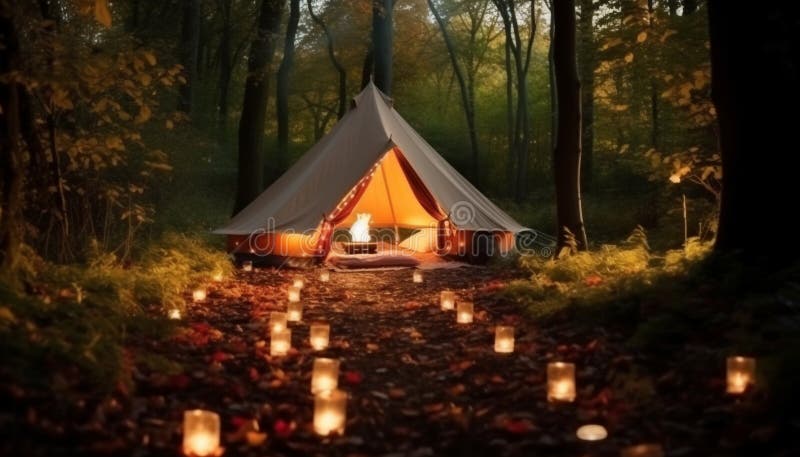 Glowing Campfire Illuminates Tranquil Autumn Forest Scene Generated by ...