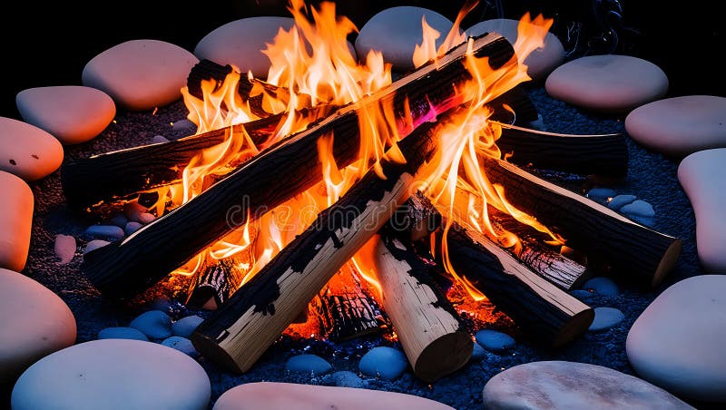 Glowing Campfire at Night High-Resolution Cozy Outdoor Fire Scene Stock ...