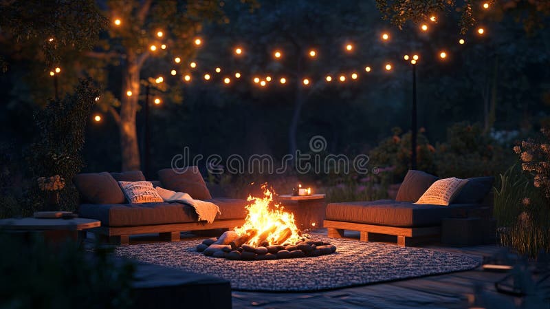 A Glowing Campfire Setup Styled in a Cozy Outdoor Area with Soft ...