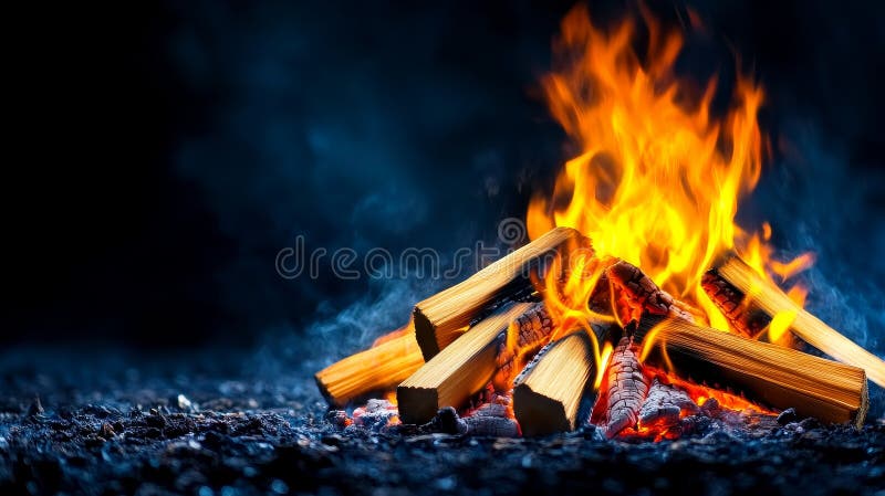 Glowing Campfire Vibrant Flames Smoky Ember Background Stock Photos ...