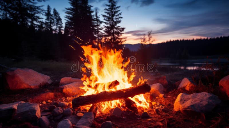 A Glowing Campfire in the Wilderness Stock Image - Image of bonfire ...