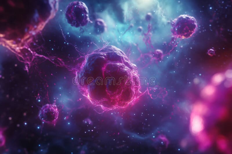 Glowing Cancer Cells in a Surreal Cosmic Environment Present a Striking ...