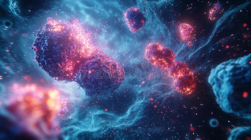 Glowing Cancer Cells Undergoing Intense Cellular Destruction Stock ...